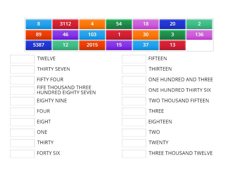 NUMBERS - Match up