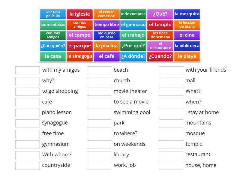 Unidad 4: vocab - Match up
