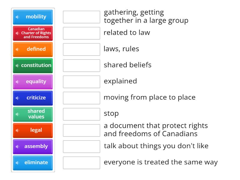 Canadaian Rights and Responsibilities - Match up