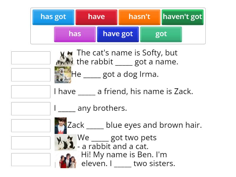 Go Getter 1. Unit 4.2 Have got affirmative and negative - Match up