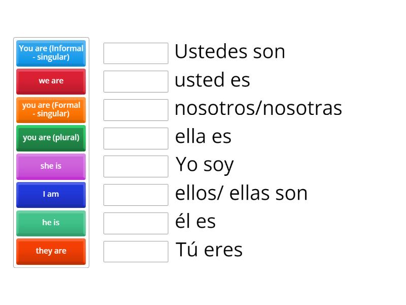 Pronombres personales y verbo ser - Match up