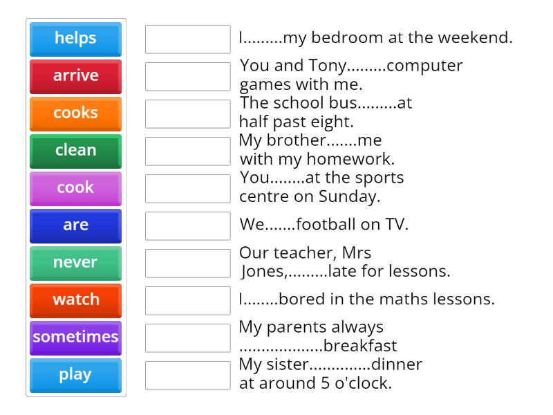 Present Simple Tense : exercise - Match up