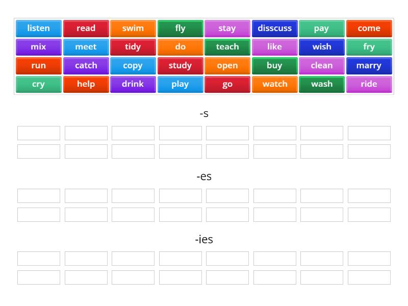 Present Simple -s, -es, -ies - Group sort