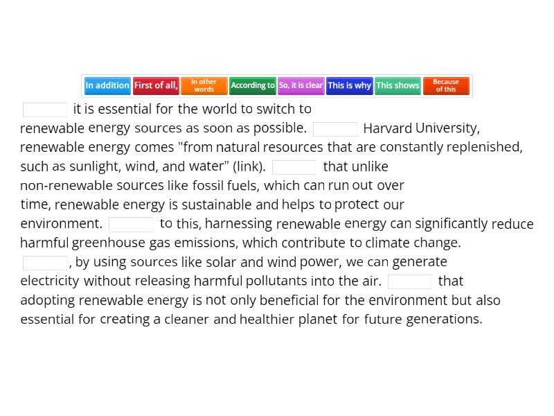 Transitions in Example Body Paragraph - Missing word