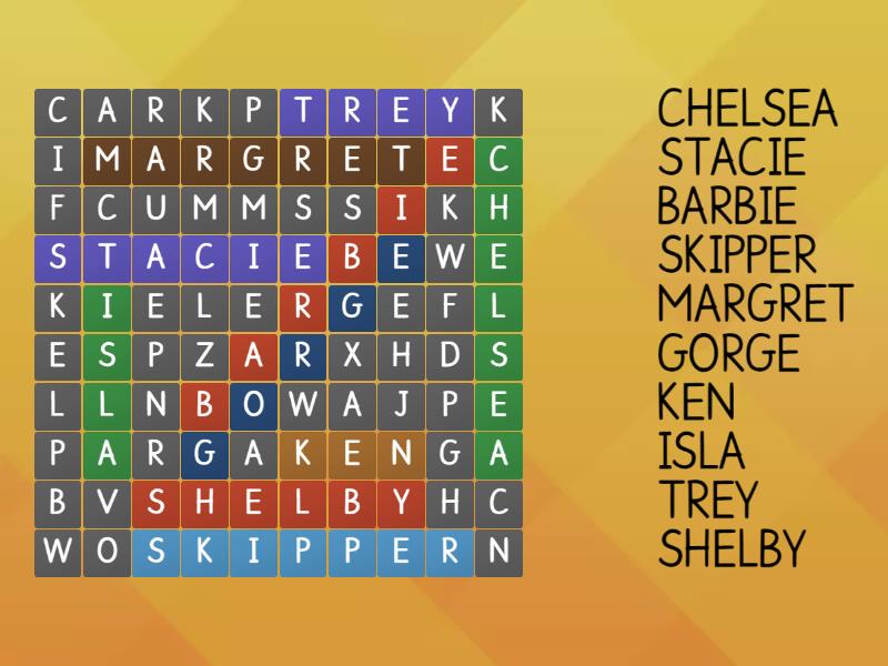 Find the characters from Barbie - Wordsearch