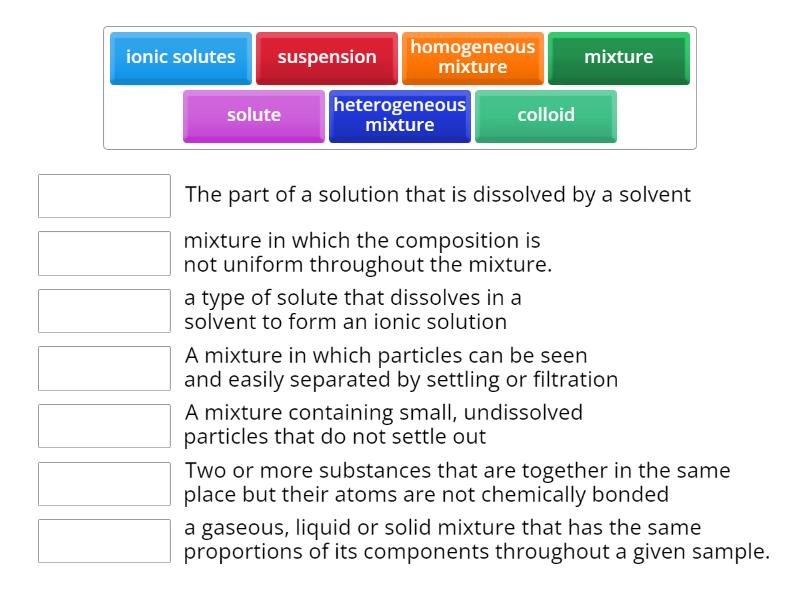 Mixture and solutions - Une las parejas