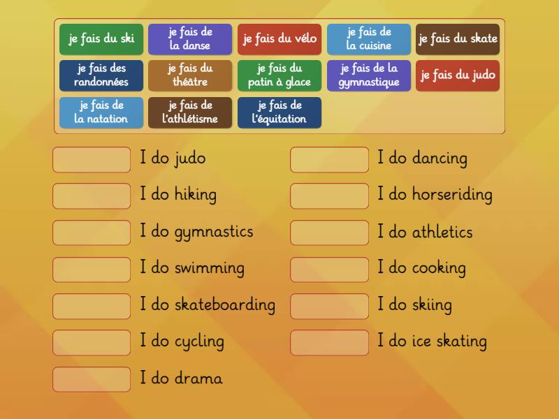 year 7 French: je fais activities - Une las parejas