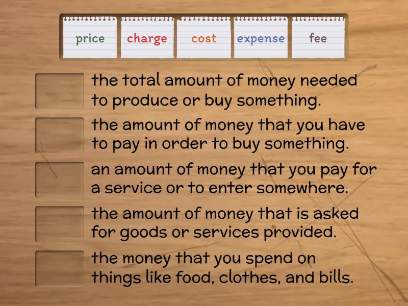 fee price expense cost charge - Match up