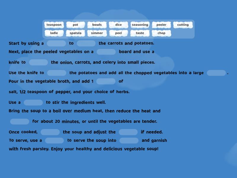 Recipe with gaps - Complete the sentence