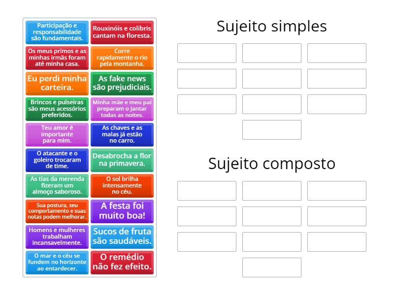 Sujeito simples ou composto? - Ordenar por grupo