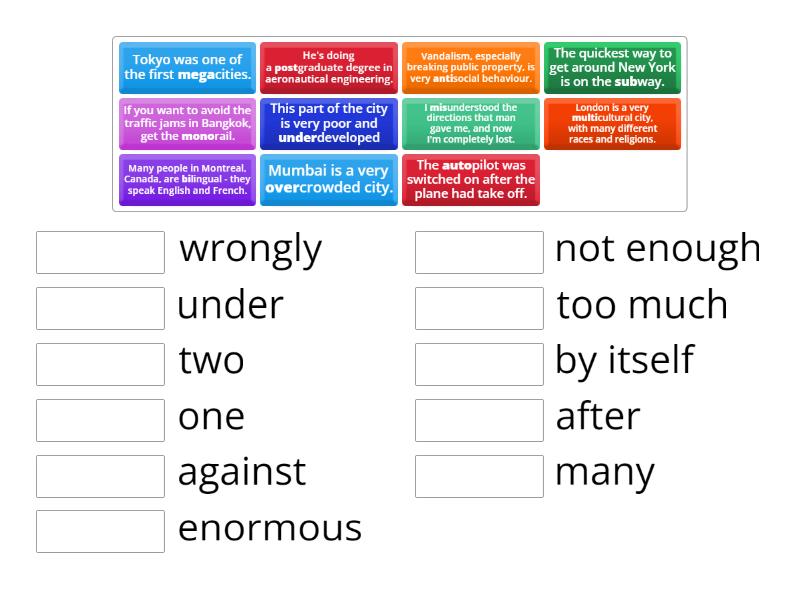 Prefixes and suffixes which add meaning - Match up