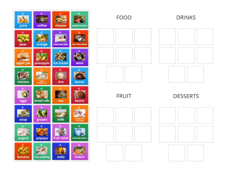 Food, Drinks, Fruit, and Desserts - Group sort