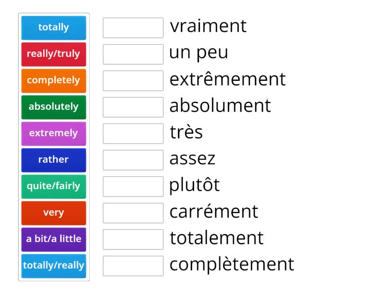 Intensifiers/qualifiers - Match up
