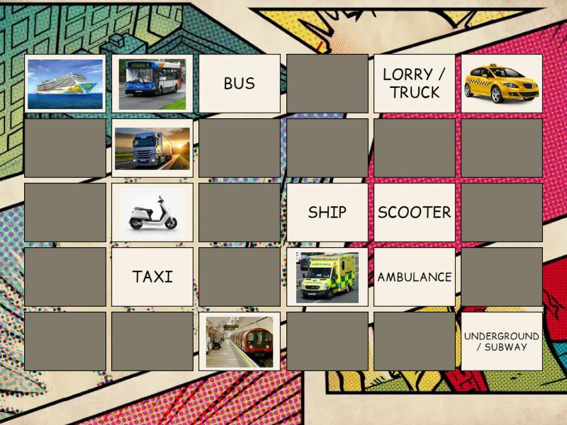 Means of transport - memory game - Matching pairs