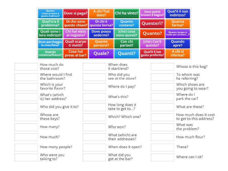 Italian Interrogatives - Match up