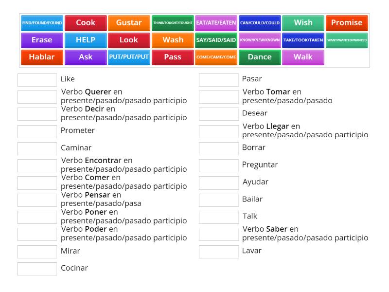 Verbos irregulares - Match up
