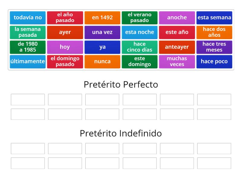 PRETÉRITO INDEFINIDO vs PRETÉRITO PERFECTO Marcadores temporales ...