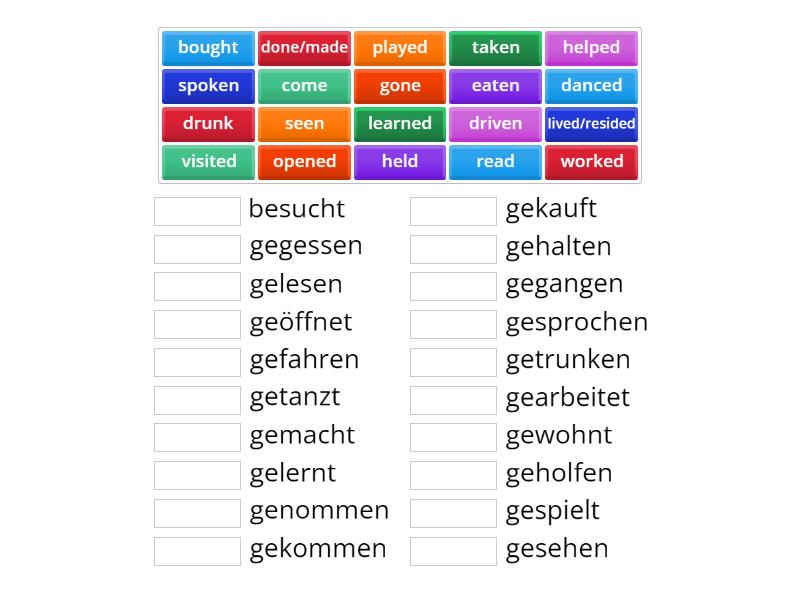 German past participles - Match up