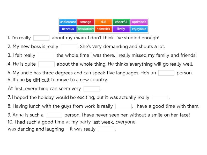 2C Culture shock: adjectives - Complete the sentence