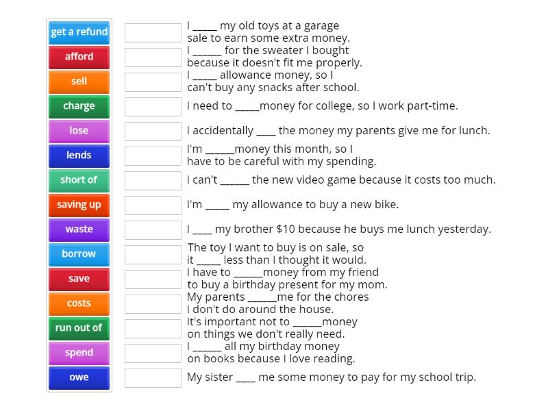 7 C money sentences - Match up