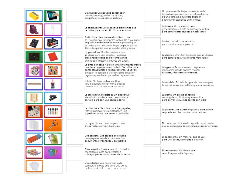 Unos materiales escolares - Match up