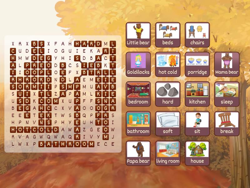 Word search - Goldilocks and the Three Bears - MEIE - Wordsearch