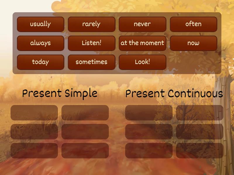 Present Simple vs Present Continuous time adverbs - Group sort