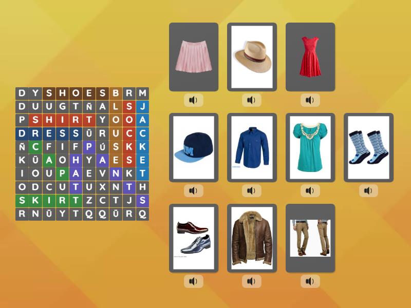 Vocabulary Clothing - Wordsearch