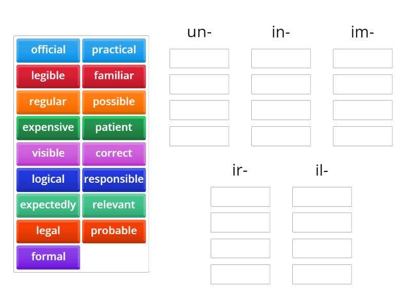 gold ex b2 Negative prefixes un-,in-,im-,ir-,il-, dis-, non- - Group sort
