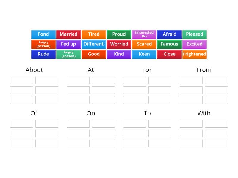 UNAL 3A - Day 20 Prepositions after Adjectives - Group sort