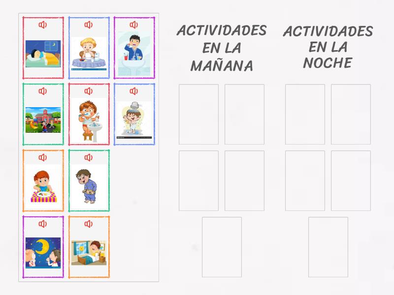 Actividades en el día y la noche - Ordenar por grupo