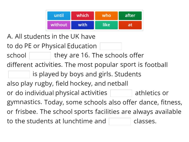 Changes in the school program. Fill in the s. There are 3 extra words ...