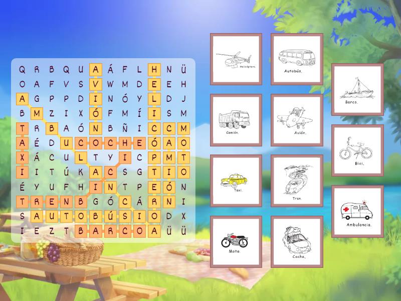 Medios de transporte - Sopa de letras