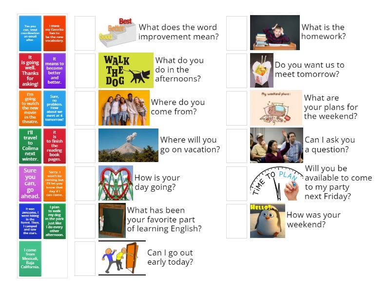 A1- Basic School Speaking: Points 1-20 I can ask and answer. - Match up