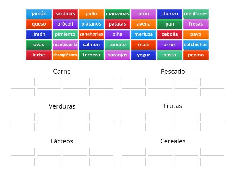 Vocabulario de la comida - Group sort