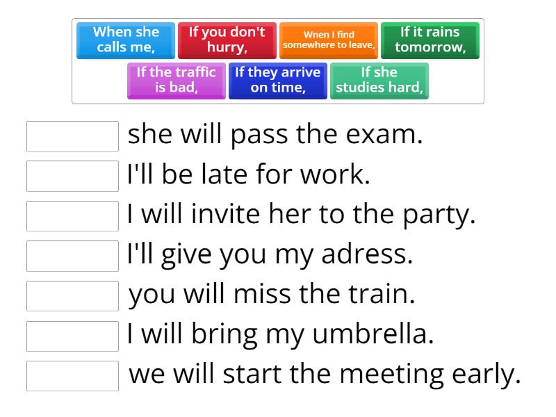 Exercise 1, First Conditional - Match up