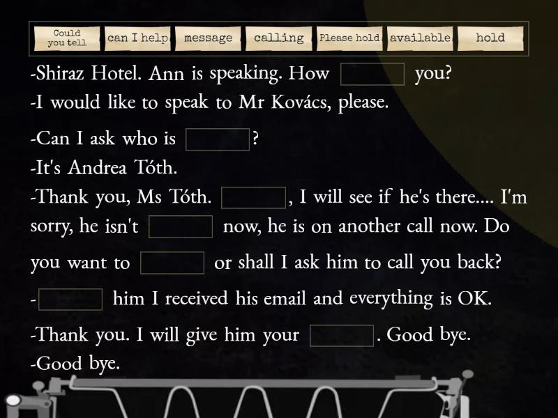 Telephone dialogue - Complete the sentence