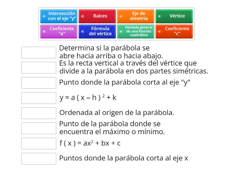 Presaberes de la función cuadrática - Match up