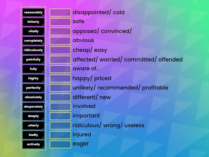 Adverb + adjective collocations (CAE) - Match up