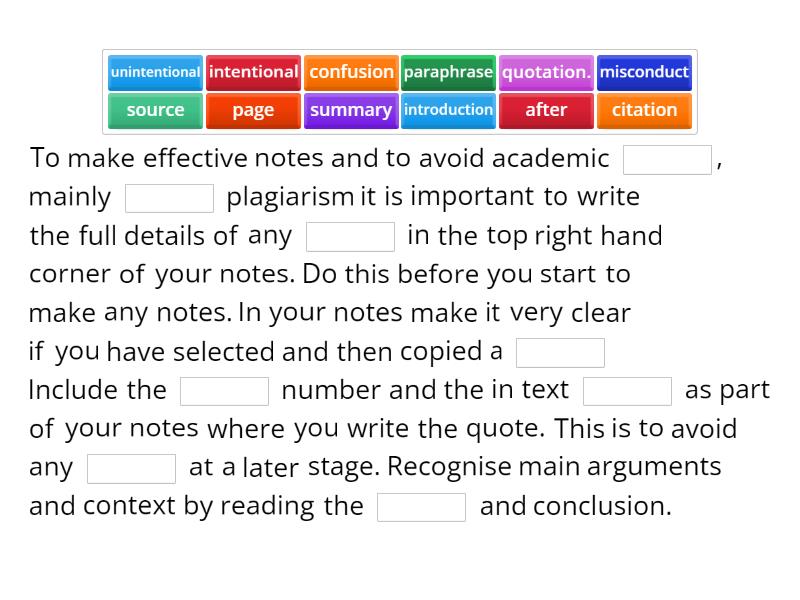 Note taking from written sources - Missing word