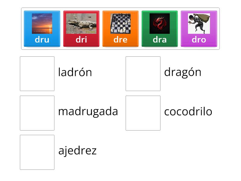 Juego de sílabas dra dre dri dro dru - Match up