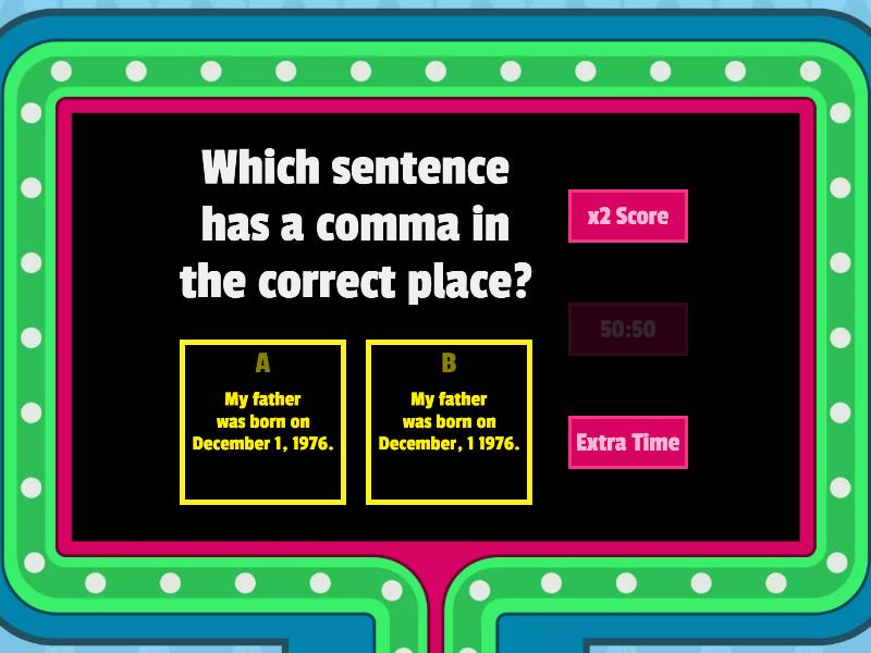 Commas in Dates and Places - Gameshow quiz