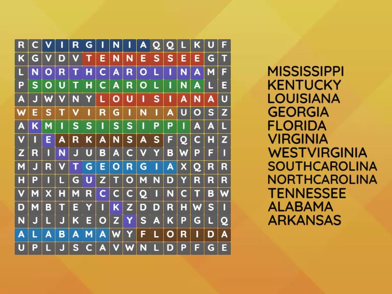 Southeast Region - Wordsearch