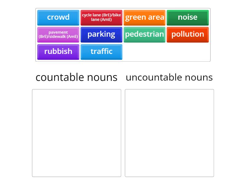 countable/ uncountable nouns B1 - Categorize
