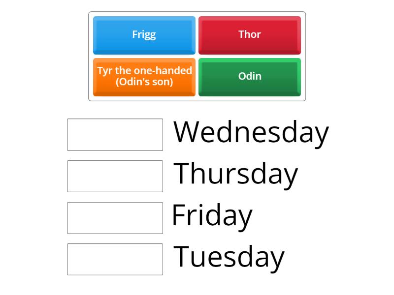 Days of the Week Norse Mythology - Match up