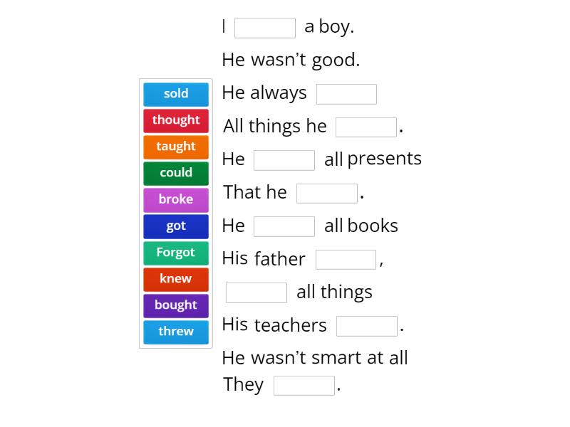 Past Simple poem - Complete the sentence