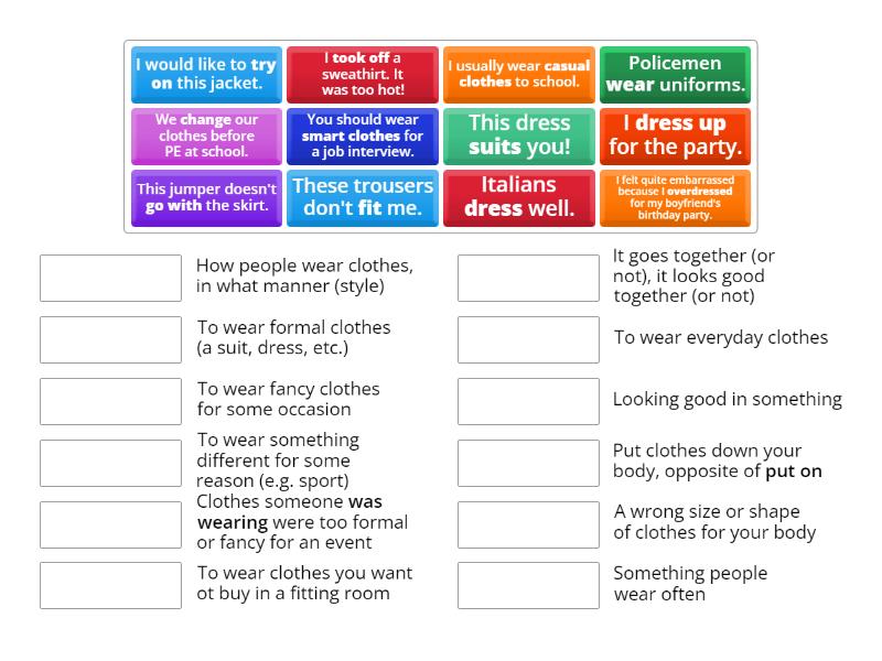 Clothes - Collocations - Match up