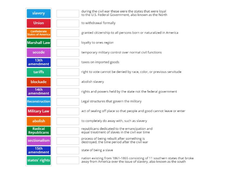 Civil War vocab - Match up