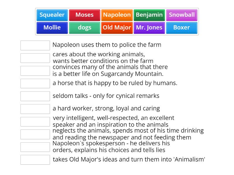 Animal Farm - Characters - Match up