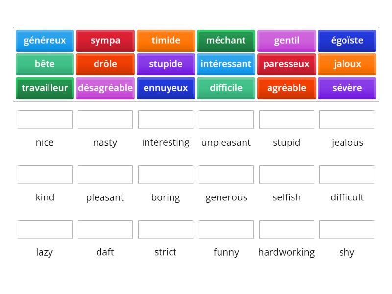 Y9 French adjectives - Match up